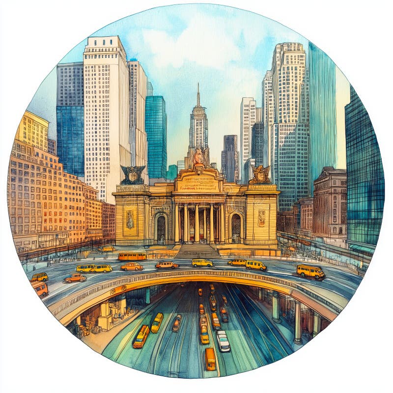 Grand Central Terminal. Grand Central Terminal Hand-drawn Comic ...