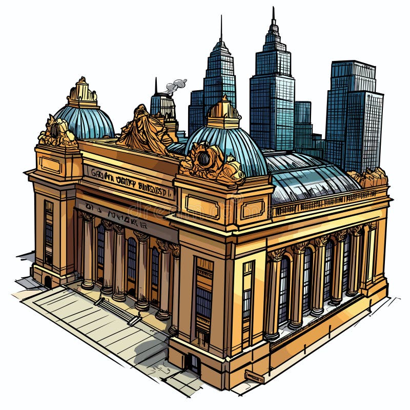 Grand Central Terminal in New York. Vector Comic Hand-drawn ...
