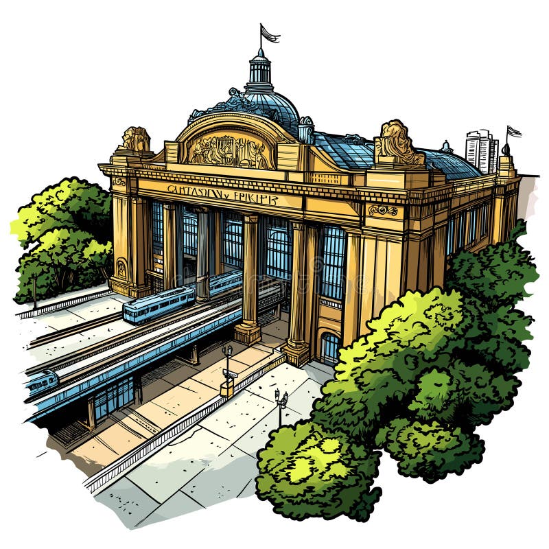 Grand Central Terminal in New York. Vector Comic Hand-drawn ...