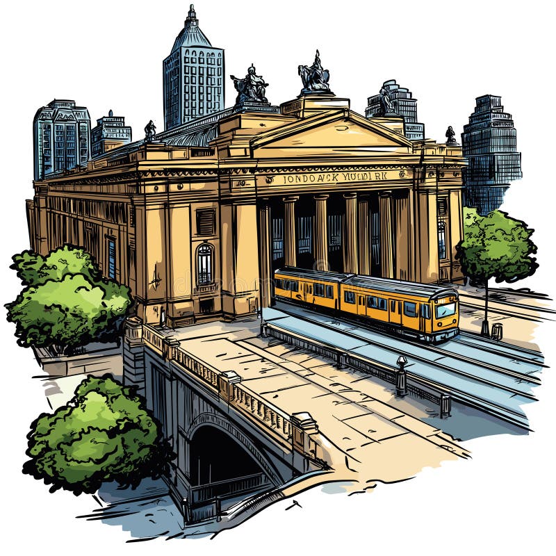 Grand Central Terminal in New York. Vector Comic Hand-drawn ...