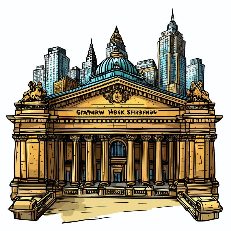 Grand Central Terminal in New York. Vector Comic Hand-drawn ...