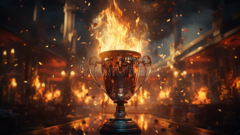 Grand Ceremony of Achievement and Triumph: Shiny Trophy on Reflective ...