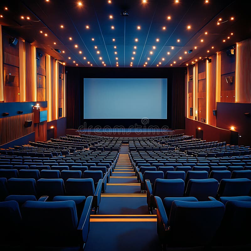 The Grand Cinema Hall with Chairs and a Screen Stock Photo - Image of ...