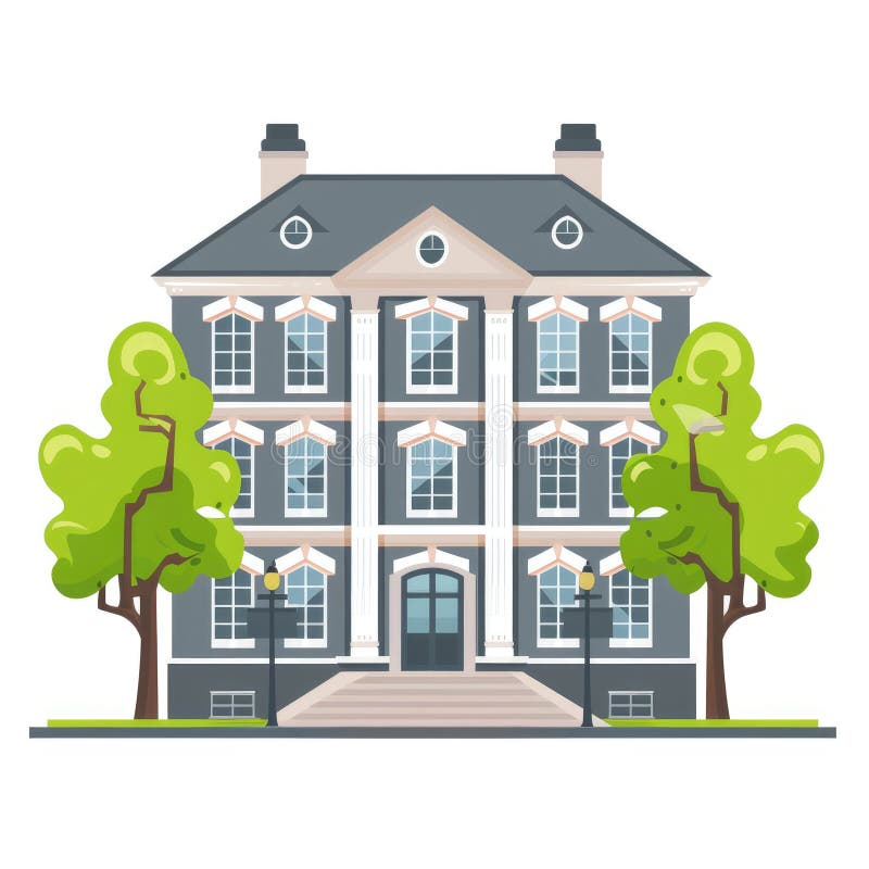 Grand Classical Building with Trees and Steps Stock Illustration ...