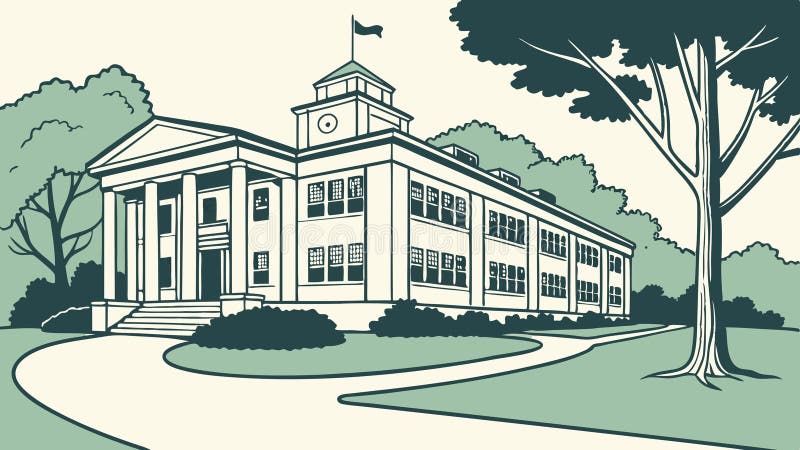 Grand Classical School Building with Lush Trees. Educational ...