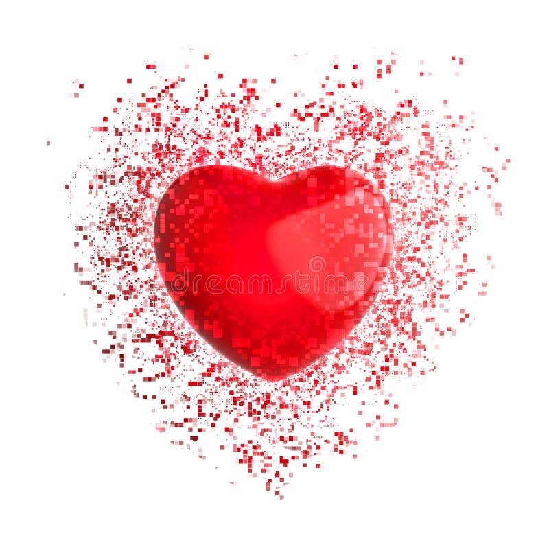 Grand Coeur Rouge - Explosion De Pixel Illustration Stock ...