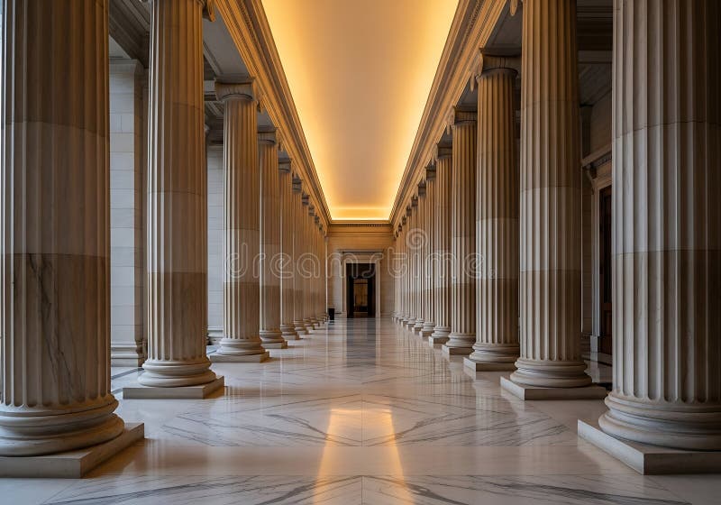 Grand Colonnade Hallway Majestic Architectural Pillars and Illuminated ...