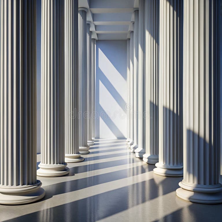 Grand Colonnaded Hall, Bathed in Sunlight Stock Image - Image of ...