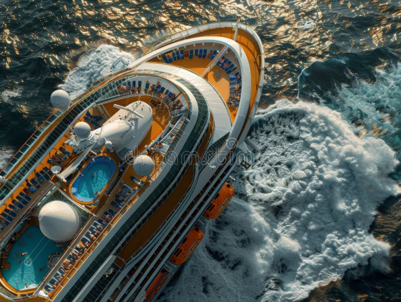 Grand Cruise Ship Sails Gracefully in the Vast Ocean, Surrounded by ...