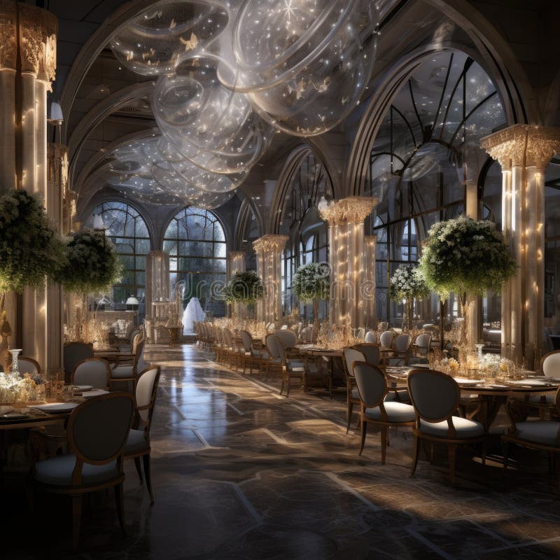 The Grand Dining Hall. Wedding Reception. Dinning Hall with Tables ...