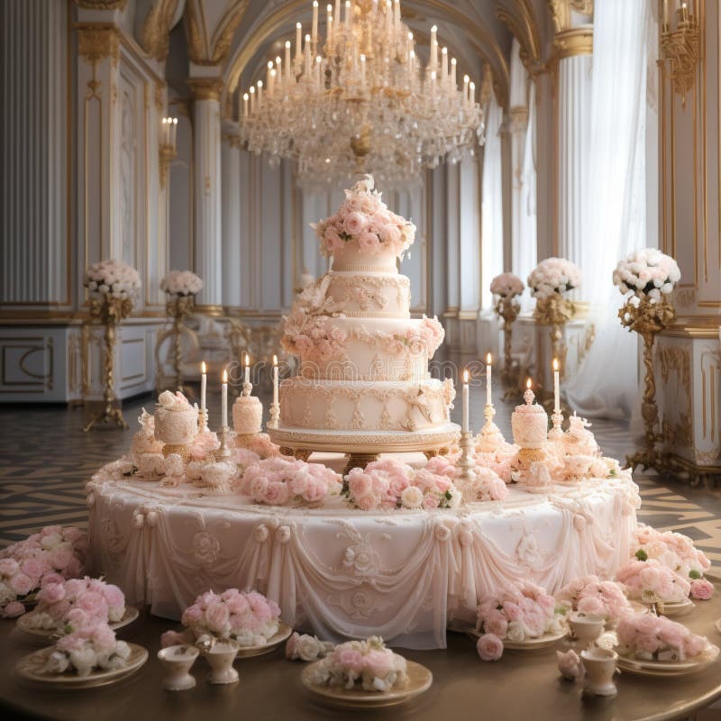 Grand Dining Table with Exquisite Cake As Centerpiece Stock Photo ...