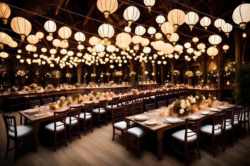 A Grand Display of Lanterns and Festoons in a Traditional Setting Stock ...