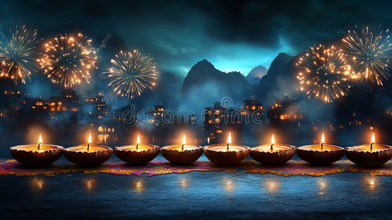 Grand Diwali Celebration with Vibrant Rangoli and Illuminating ...