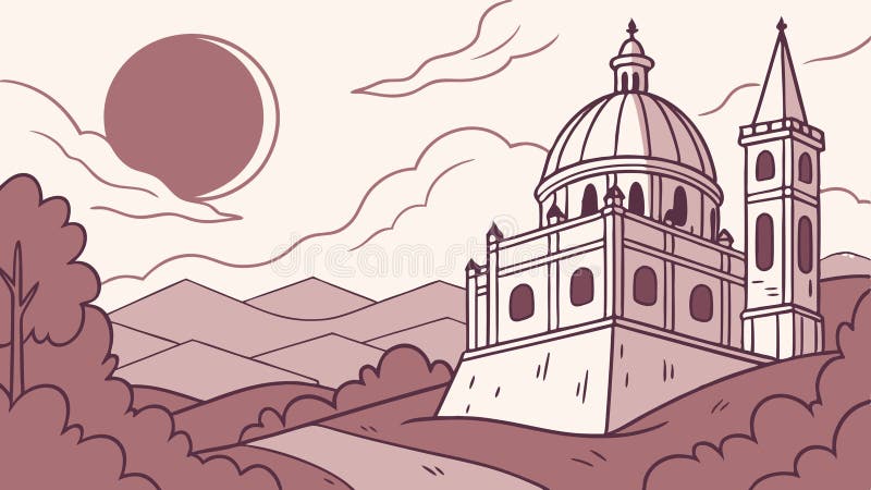 Grand Dome Building at Sunset, Timeless Architecture, Vector Design ...