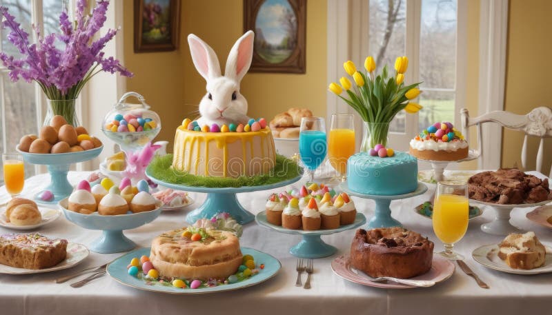 Grand Easter Brunch Spread stock image. Image of dessert - 313896915
