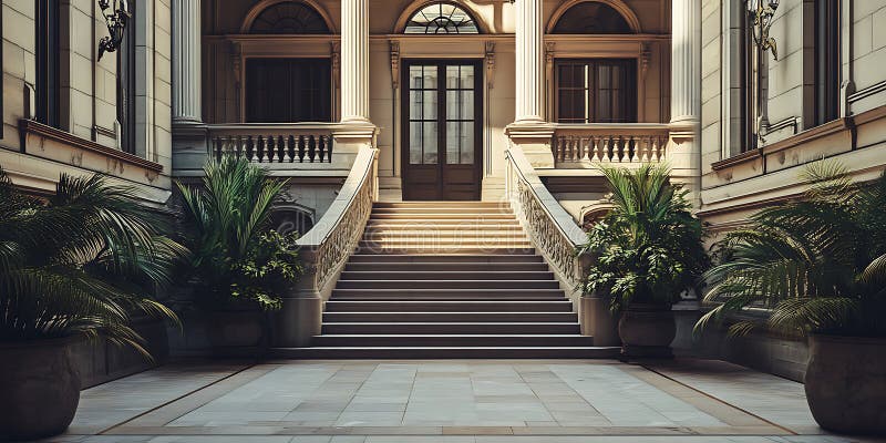 Grand Entrance of a Classic Mansion Stock Illustration - Illustration ...