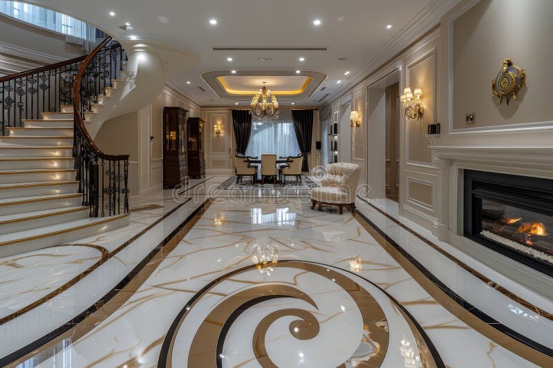 Grand Foyer with Marble Flooring and Sweeping Staircase, Creating a ... Grand Foyer with Marble Flooring and Sweeping Staircase, Creating a ...