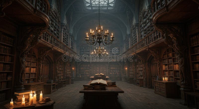 Grand Gothic Library: a Realm of Ancient Lore Stock Illustration ...