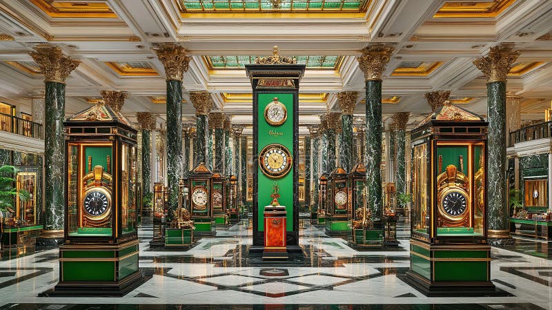 Grand Hall Clock Collection, Marble Interior, Luxury Timepieces Stock ...