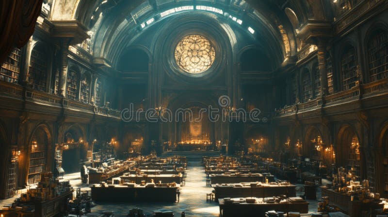 Grand Hall Interior: Dark Wood and Stone Architecture Stock ...