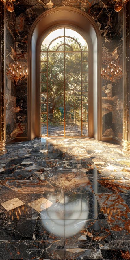 Grand Hall Interior Design with Large Window Generated Using AI. Stock ...