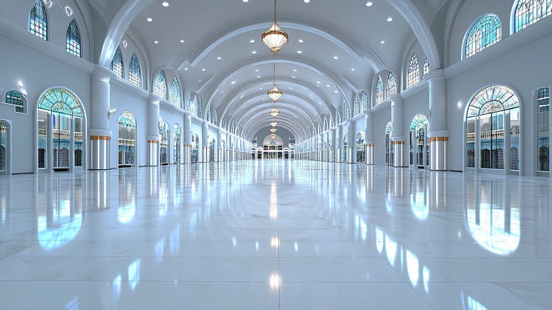 Grand Hall Interior, Marble Floor, Arched Windows, Sunlight ...