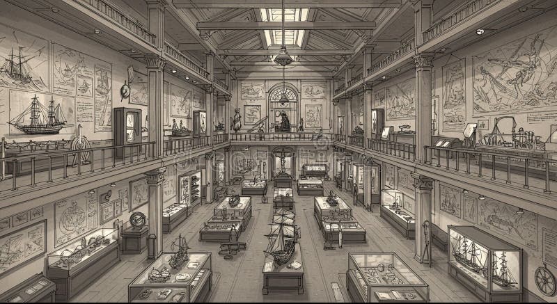 Grand Hall of a Maritime Museum Featuring an Array of Ship Models in ...