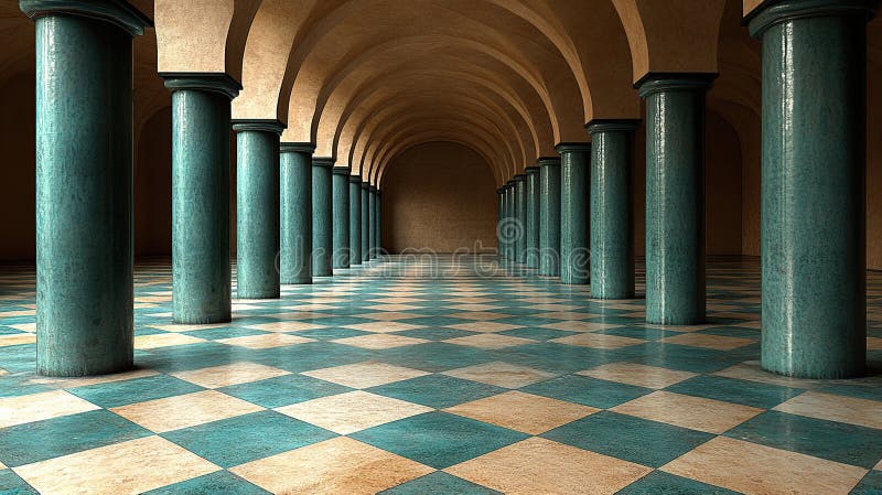Grand Hallway, Columns, Archway, Interior, Design, Checkered Floor ...