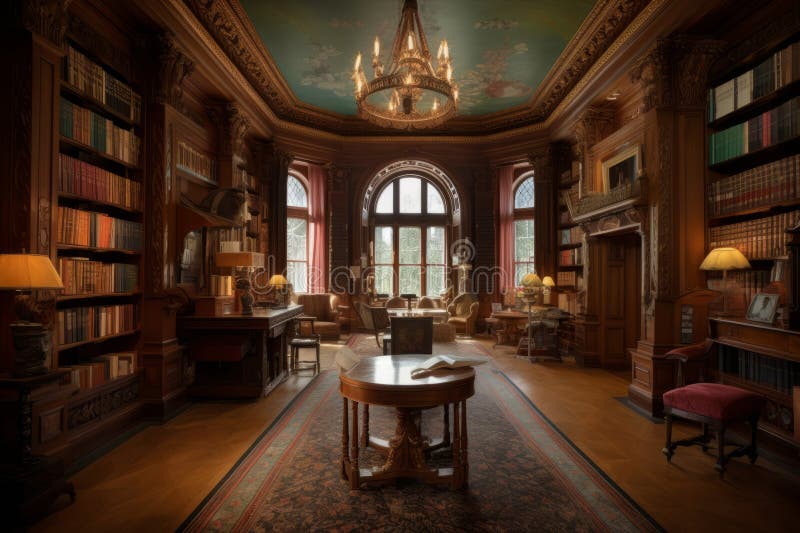 Grand and Historic Library with Towering Bookcase Stock Photo - Image ...