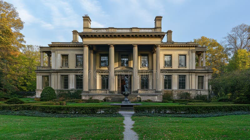 Grand Historical Mansion with Tall Columns and Large Windows Set in ...