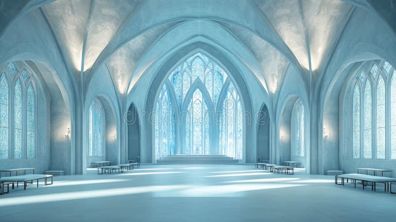 Grand Ice Palace Interior with Gothic Architecture Stock Illustration ...