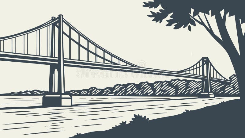 Suspension Bridge, Symbolizing Connection and Engineering. Vector ...