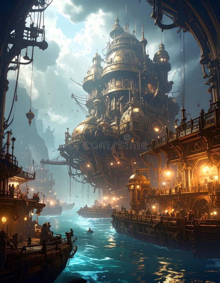 Pirate harbor stock illustration. Illustration of reflection - 384374990