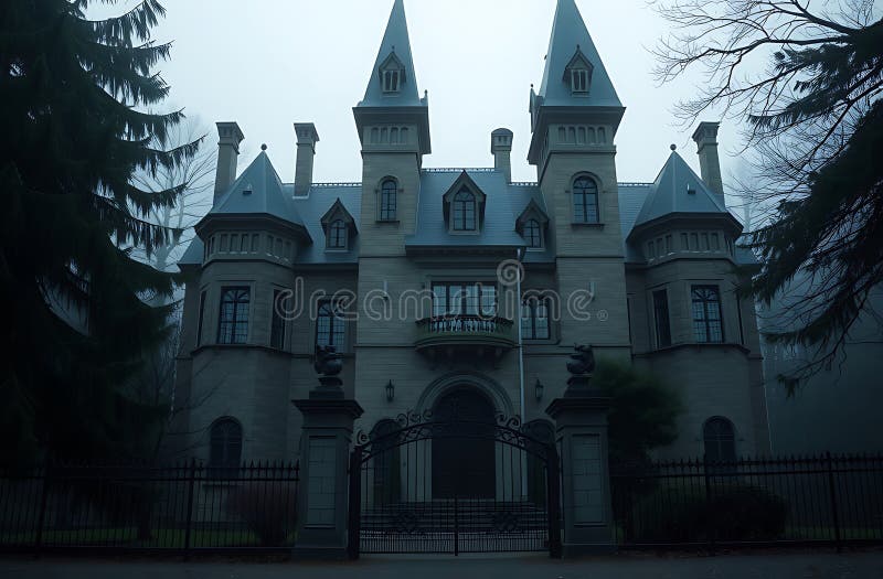 Mysterious Mansion with Iron Gates, Stock Image - Image of antique ...