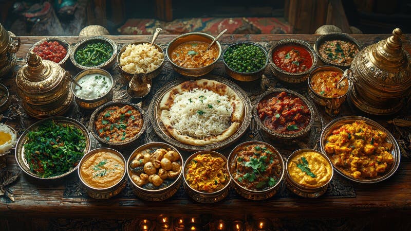 Grand Indian Banquet with an Array of Traditional Dishes Stock Photo ...