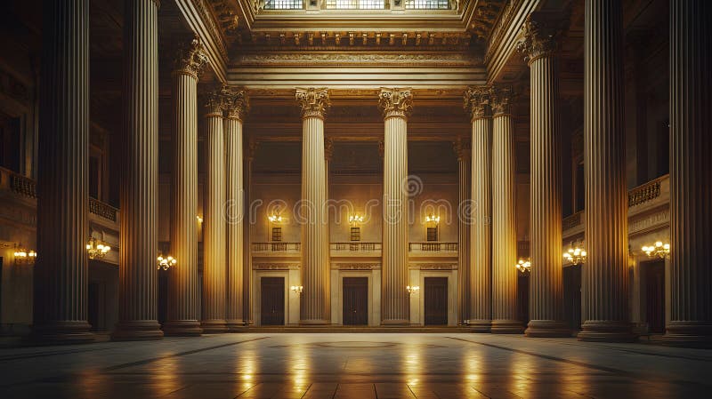 Grand Interior of a Courthouse with Towering Columns and Elegant ...