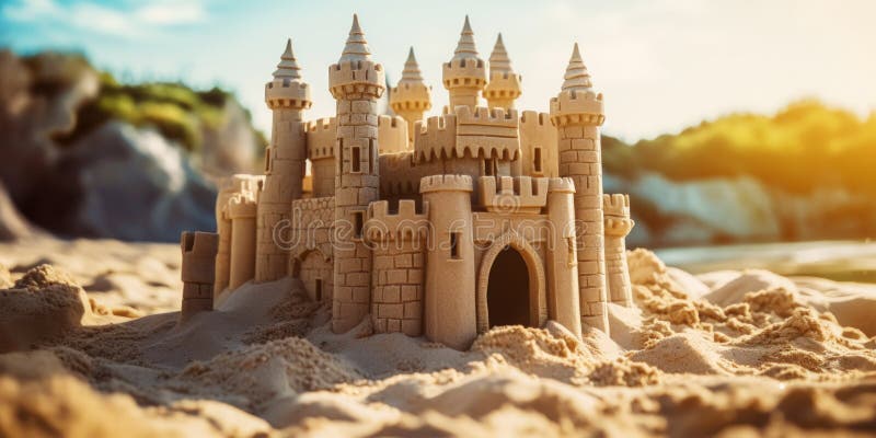 Grand Intricate Sandcastle on the Beach during a Summer Day. Generative ...