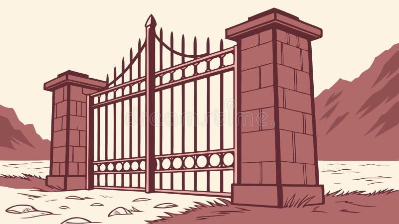 Grand Iron Gate with Pillars in Cityscape, Vector Design Generative AI ...