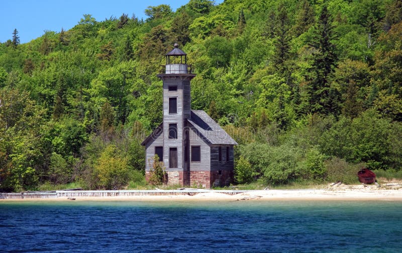 East Channel Lighthouse on Grand Island Near Munising , Michigan Stock ...