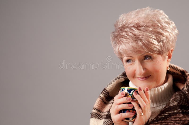 Grand Lady in Plaid with Cup Stock Image - Image of pleid, rest: 11997673