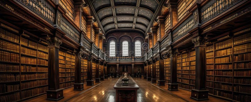 A Grand Library with Endless Shelves Panoramic Background. Generative ...