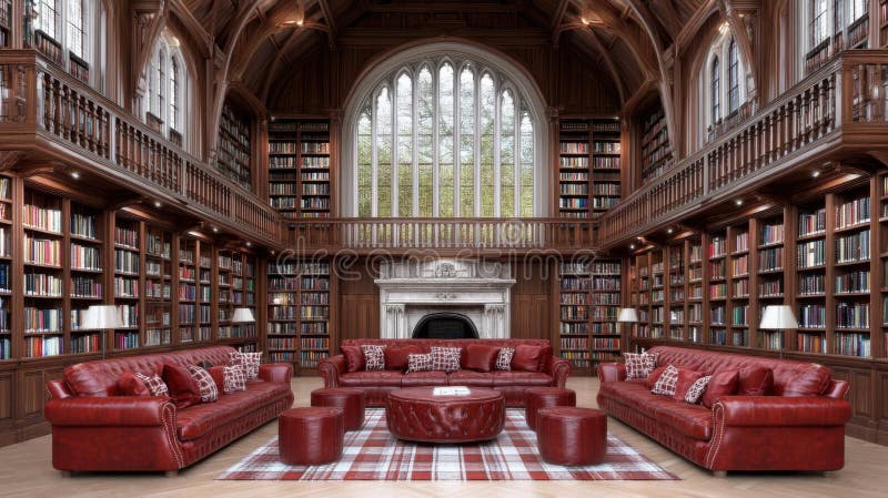 Grand Library Interior Design Stock Photo - Image of cozy, bookcase ...