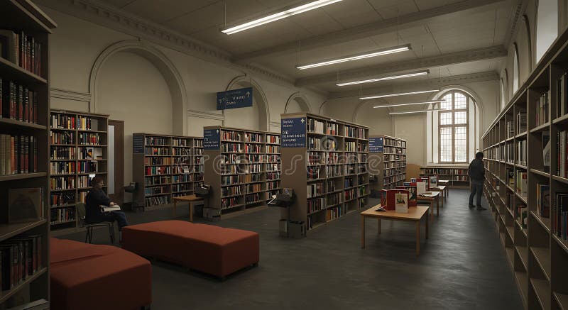 Grand Library Interior: Vast Collection of Books on Shelves, Study ...