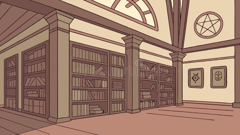 Grand Library Interior View, Knowledge Sanctuary Reading Space Vector ...