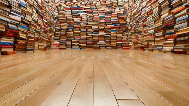 A Grand Library Wall Brimming with Books, Bathed in Warm Light ...