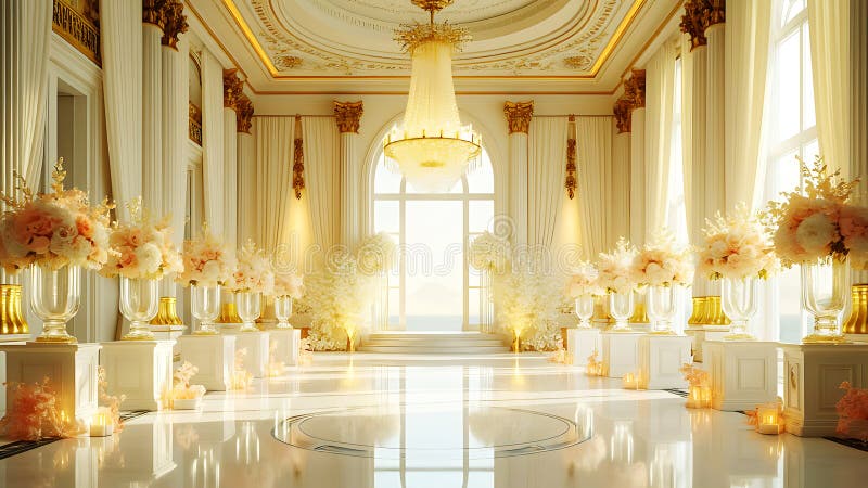 Grand Luxury Wedding Hall with Floral Decor Stock Illustration ...