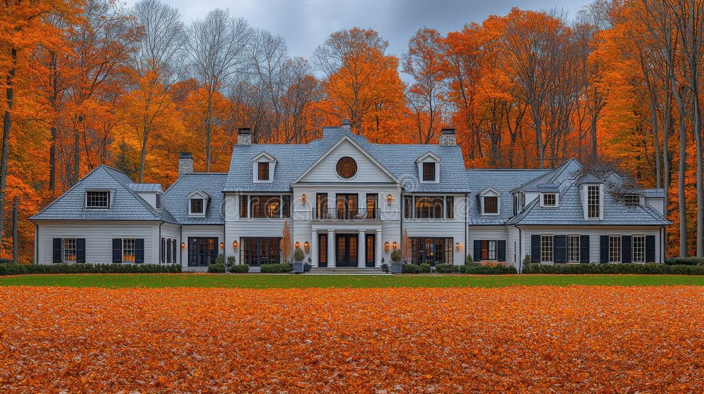 Grand Mansion in Autumnal Setting Stock Photo - Image of daytime, brick ...