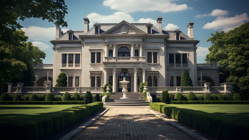 Grand Mansion with Classical Architecture Stock Illustration ...