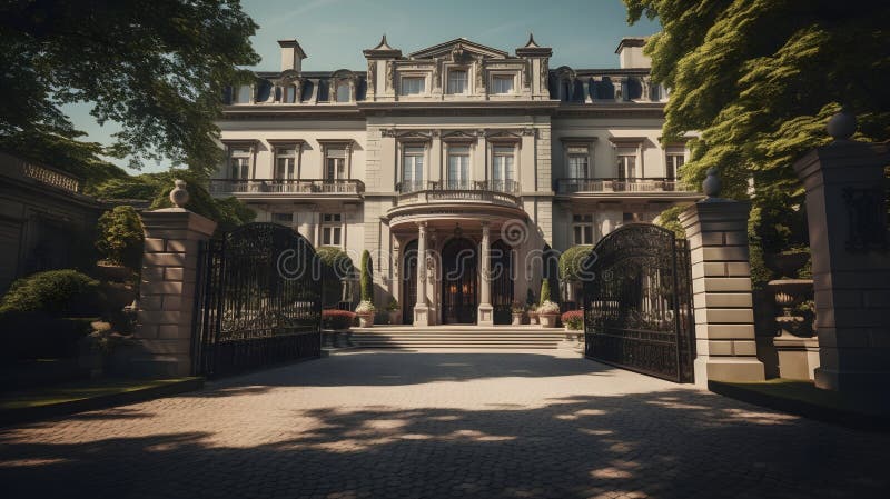 Grand Mansion with Classical Architecture Stock Illustration ...