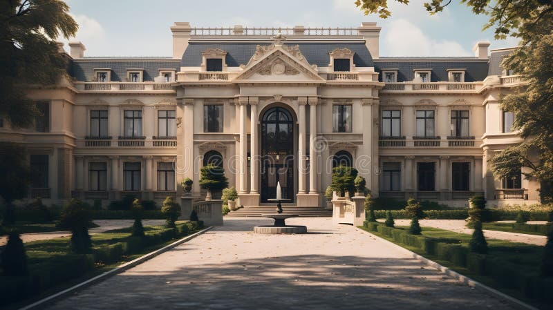 Grand Mansion with Classical Architecture Stock Illustration ...